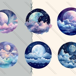 25 PNG Watercolor Heavenly Moons Clipart - Celestial Moon, Fantasy ...