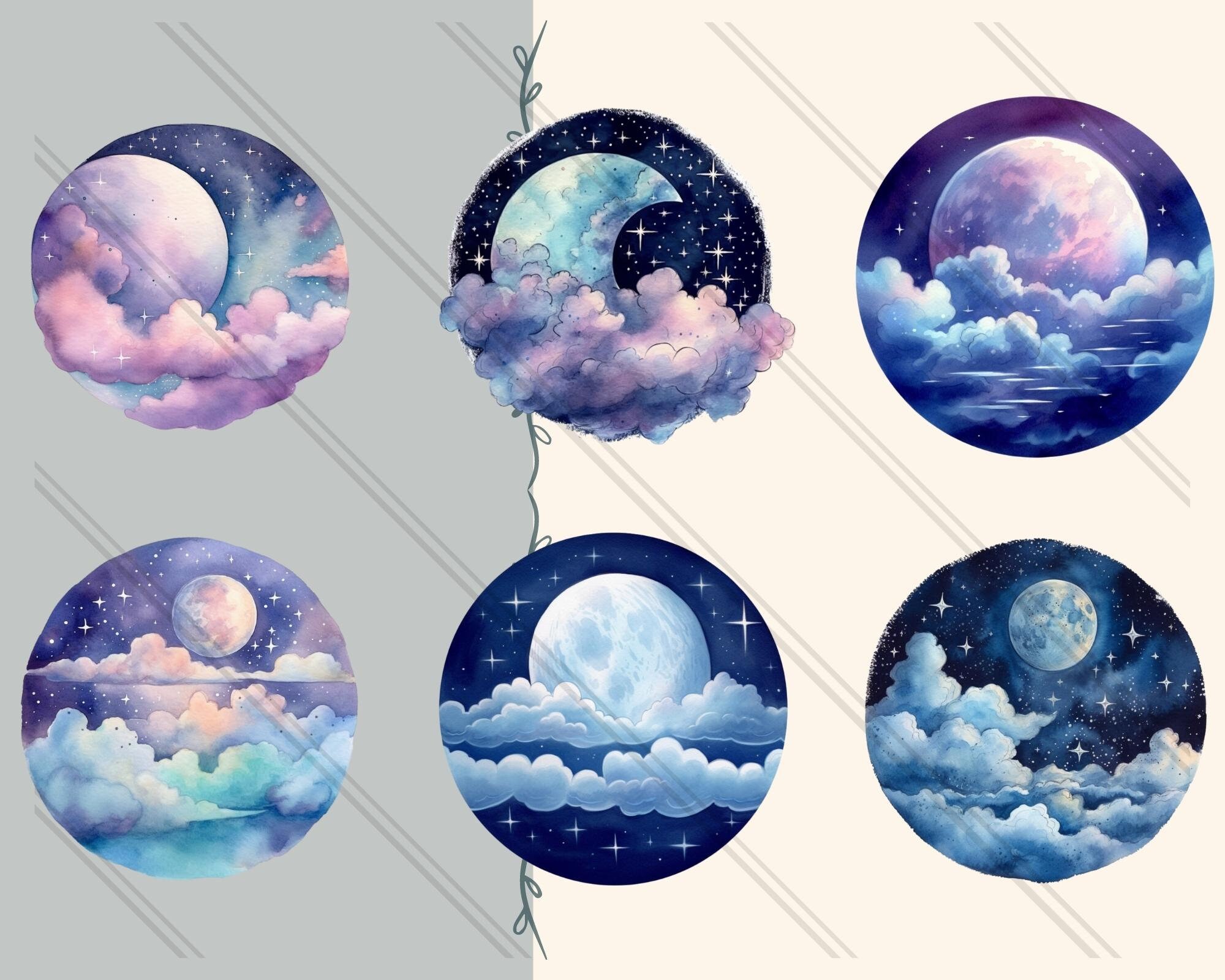 25 PNG Watercolor Heavenly Moons Clipart - Celestial Moon, Fantasy ...