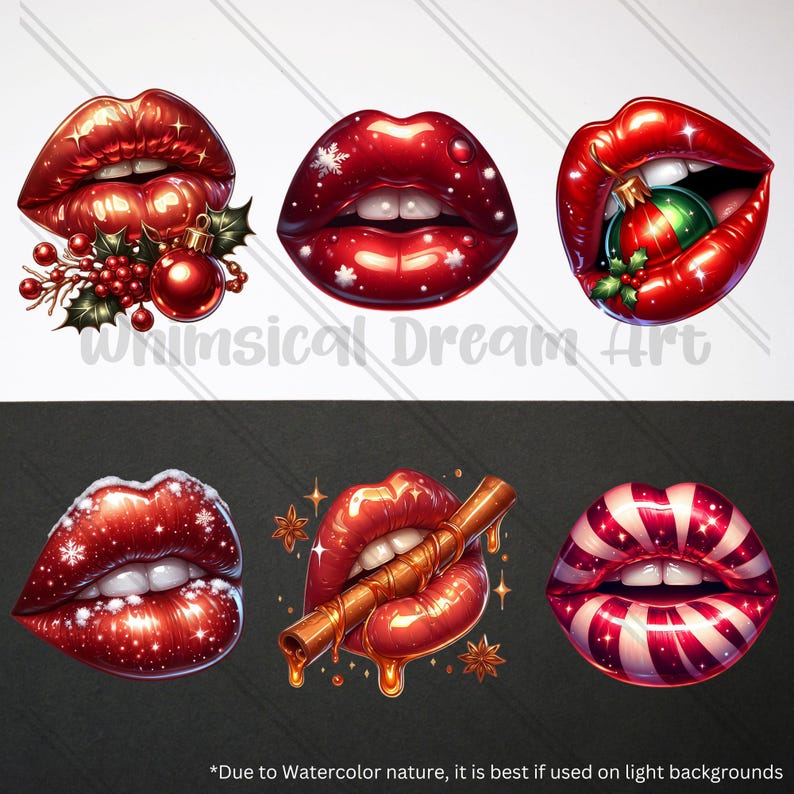 25 Christmas Lips Clipart Bundle, Festive Lips Sublimation Designs for ...