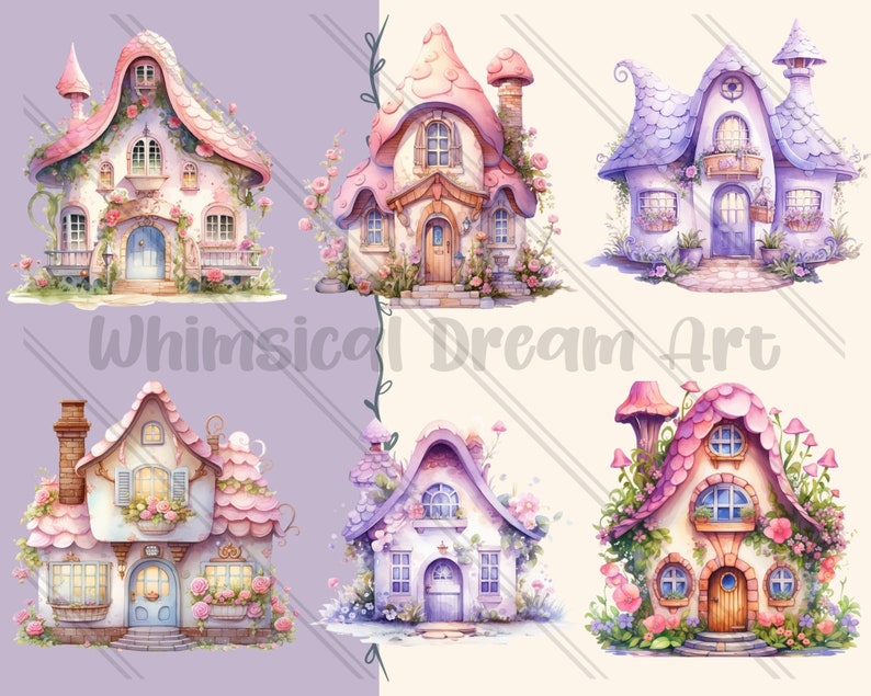 24 PNG Pastel Fairy House Watercolor Clipart, Cute Kids Art Download ...