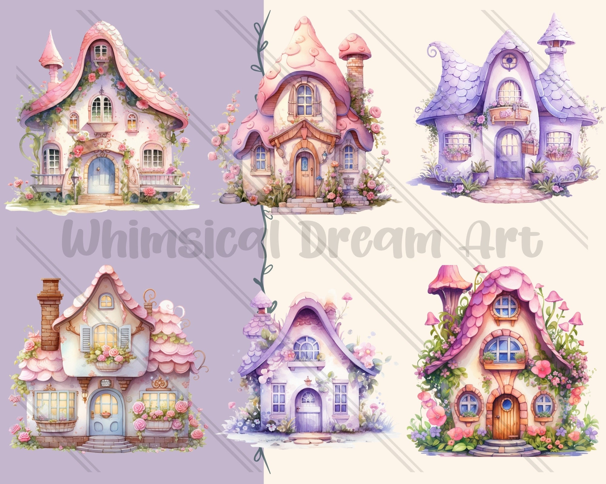 24 PNG Pastel Fairy House Watercolor Clipart Cute Kids Art - Etsy