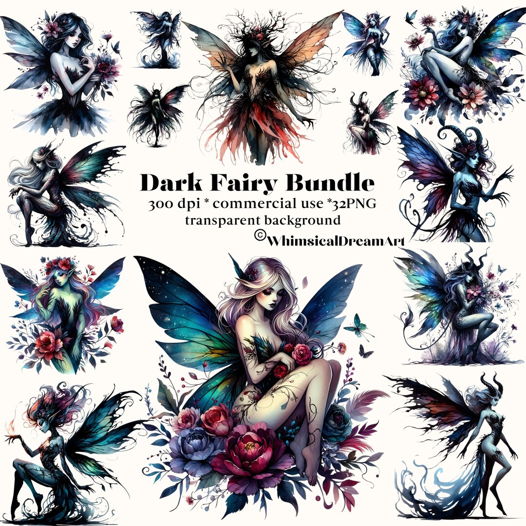 32 Watercolor Gothic Fairy Clipart, Beautiful Fairies Bundle ...