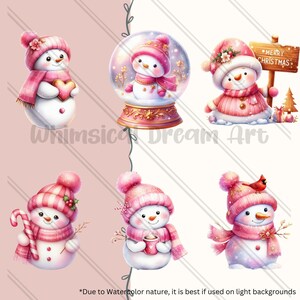 32 Christmas Cute Pink Snowman Clipart Bundle, Watercolor Collection ...