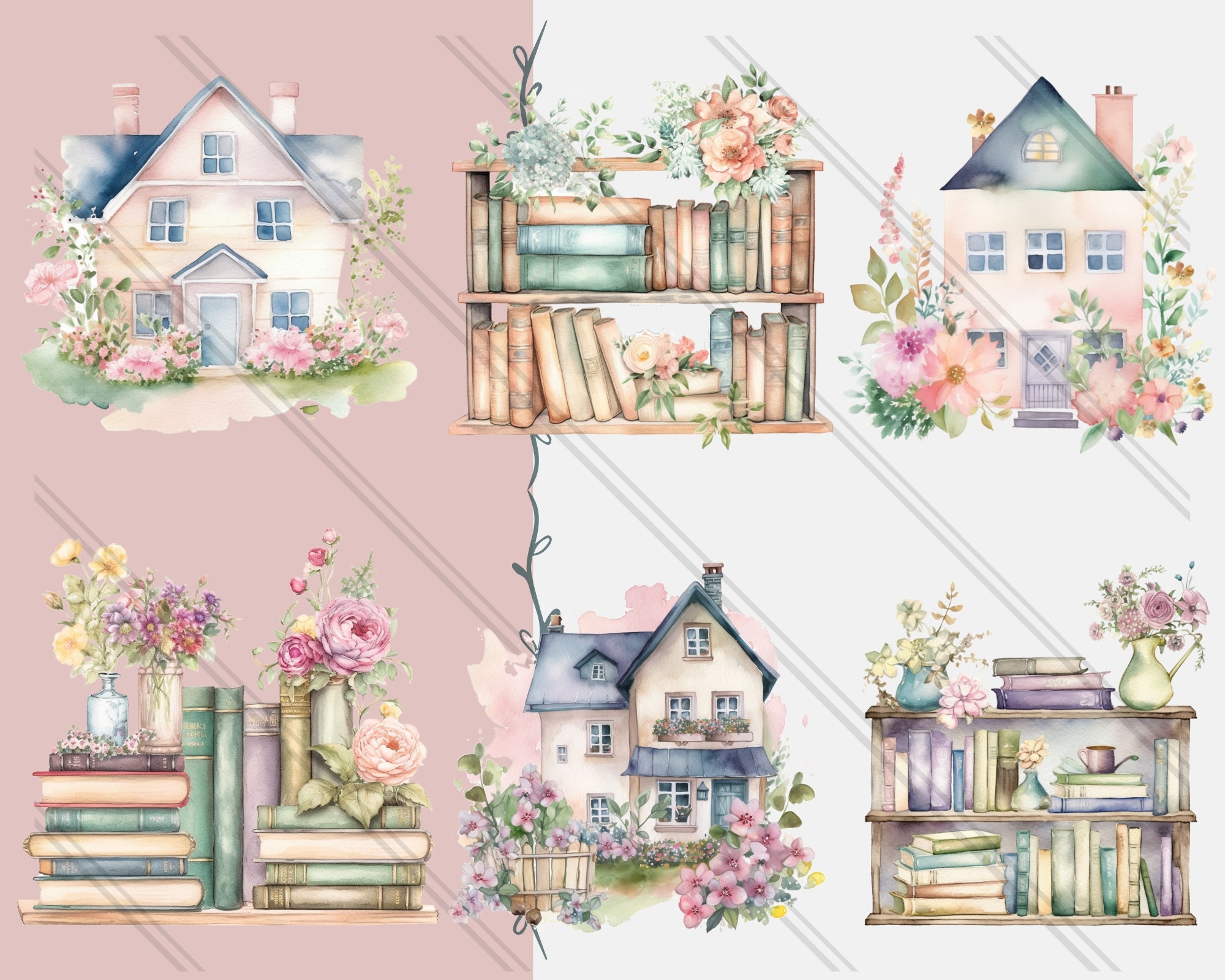 23 Watercolor Cottagecore Books and Flower Clipart Floral - Etsy