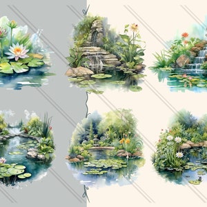 26 Watercolor Lily Pond Clipart - Springtime Cute Lily Pad and Frog ...