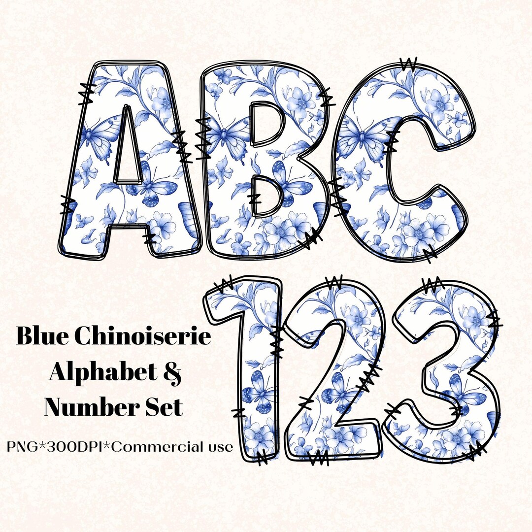 Blue Chinoiserie Clipart Decorative Letters for Commercial Use Digital ...