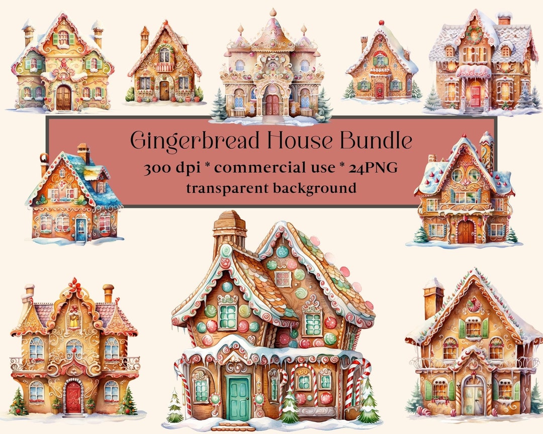 24 Watercolor Gingerbread House Clipart, Christmas Cards, Winter ...