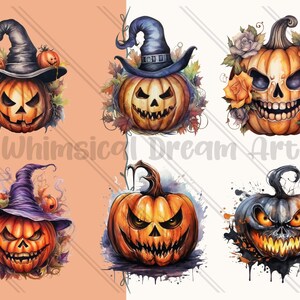 24 Watercolor Scary Pumpkin Clipart Bundle, Halloween Horror Designs ...