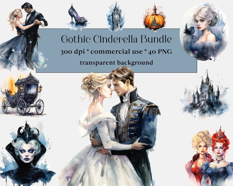 40 PNG Watercolour Gothic Cinderella Clipart, Watercolor, Cinderella ...