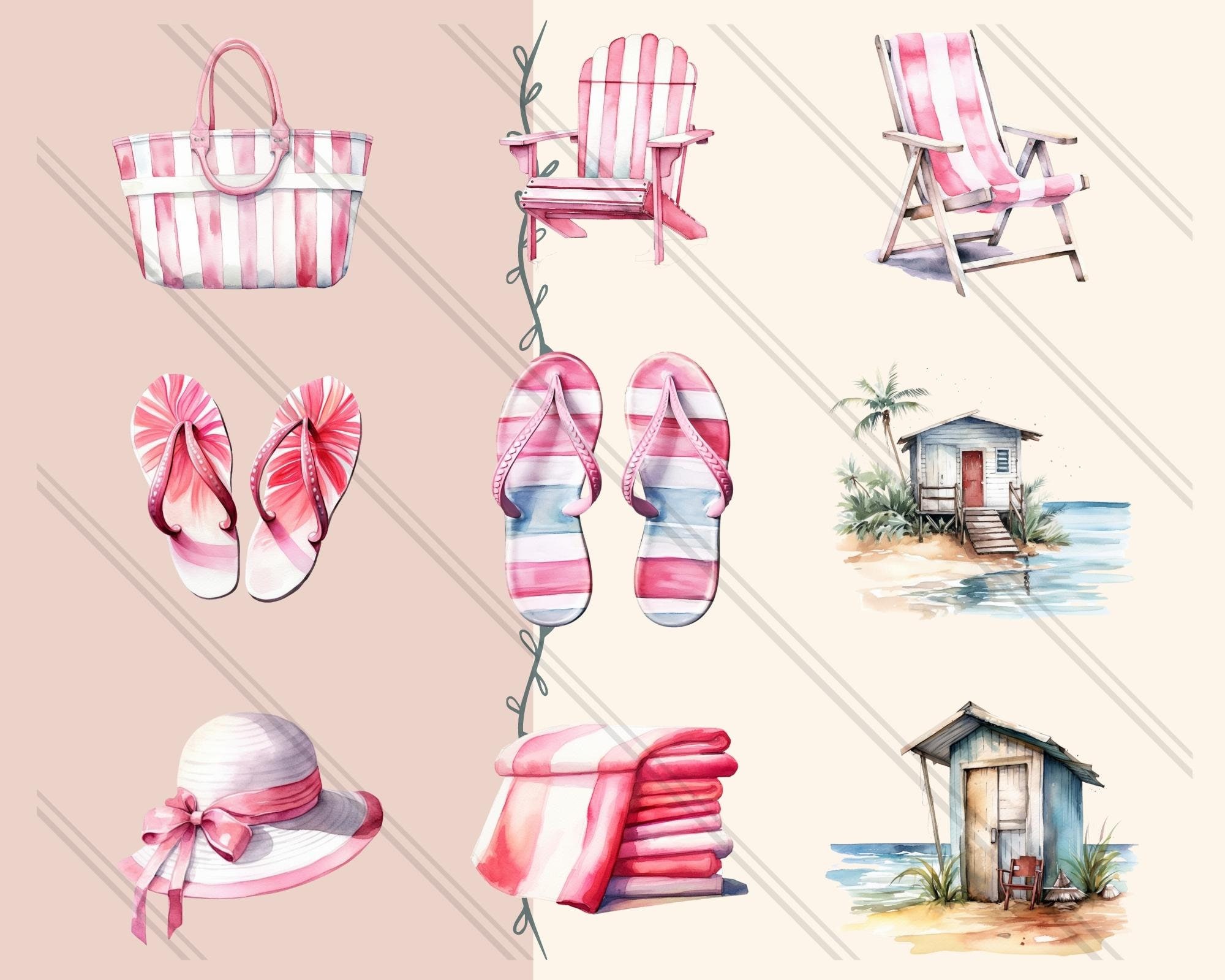 42 Pink Beach Bundle Ocean Travel Digital Beach Clipart - Etsy