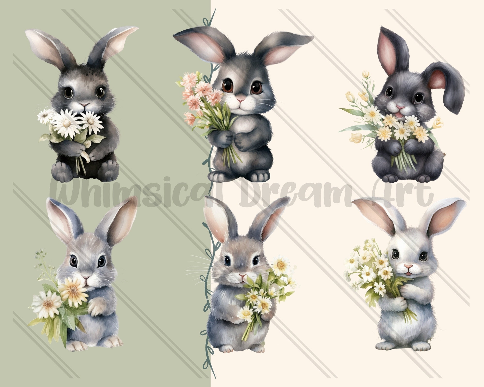 34 Baby Bunnies & Flowers Clipart, Nursery Spring, Children, Daisies ...