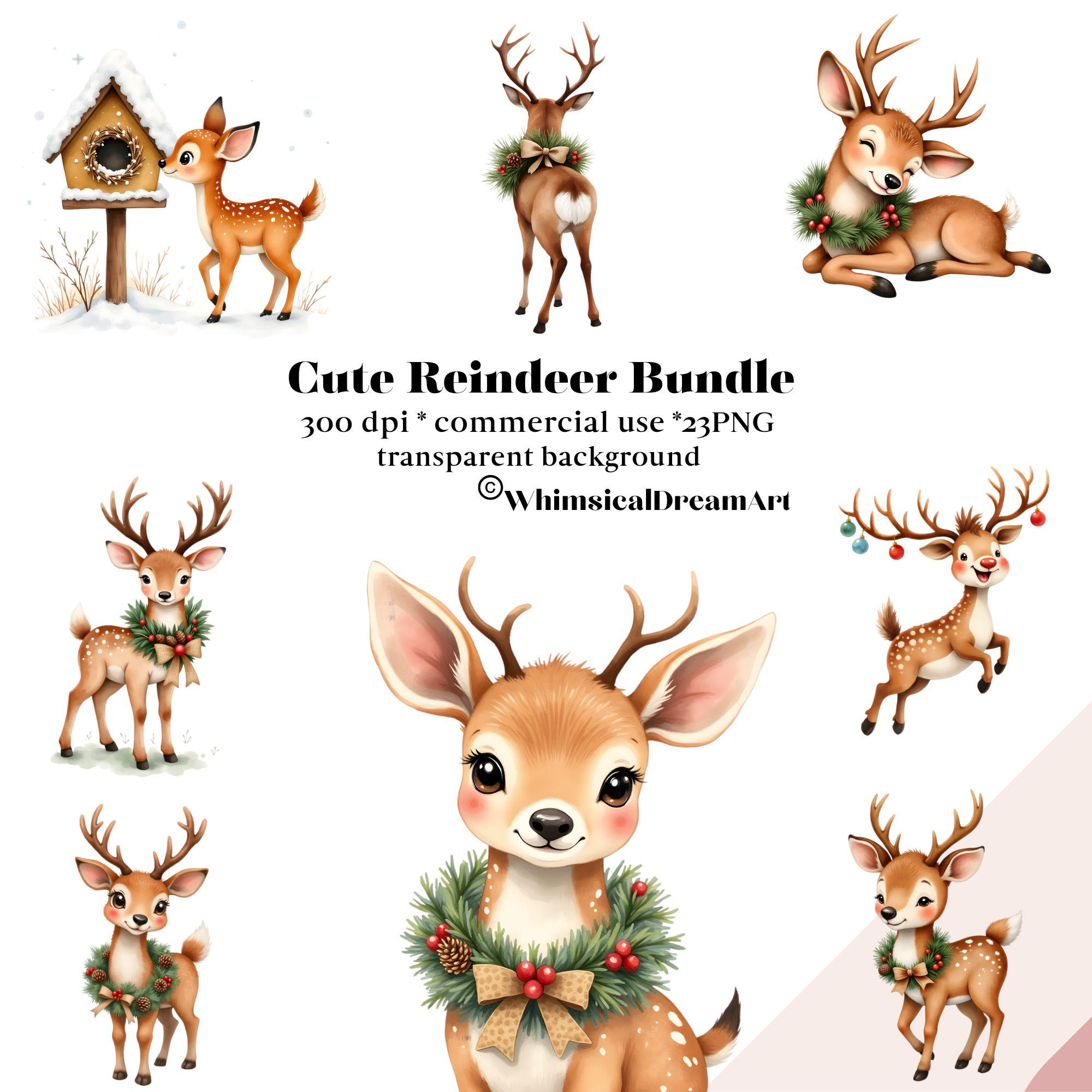 23 Christmas Reindeer Clipart Bundle, Festive Reindeer Graphics Designs ...