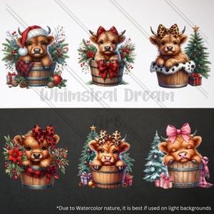 24 Christmas Highland Cow Clipart Bundle, Highland Cows in Bucket ...