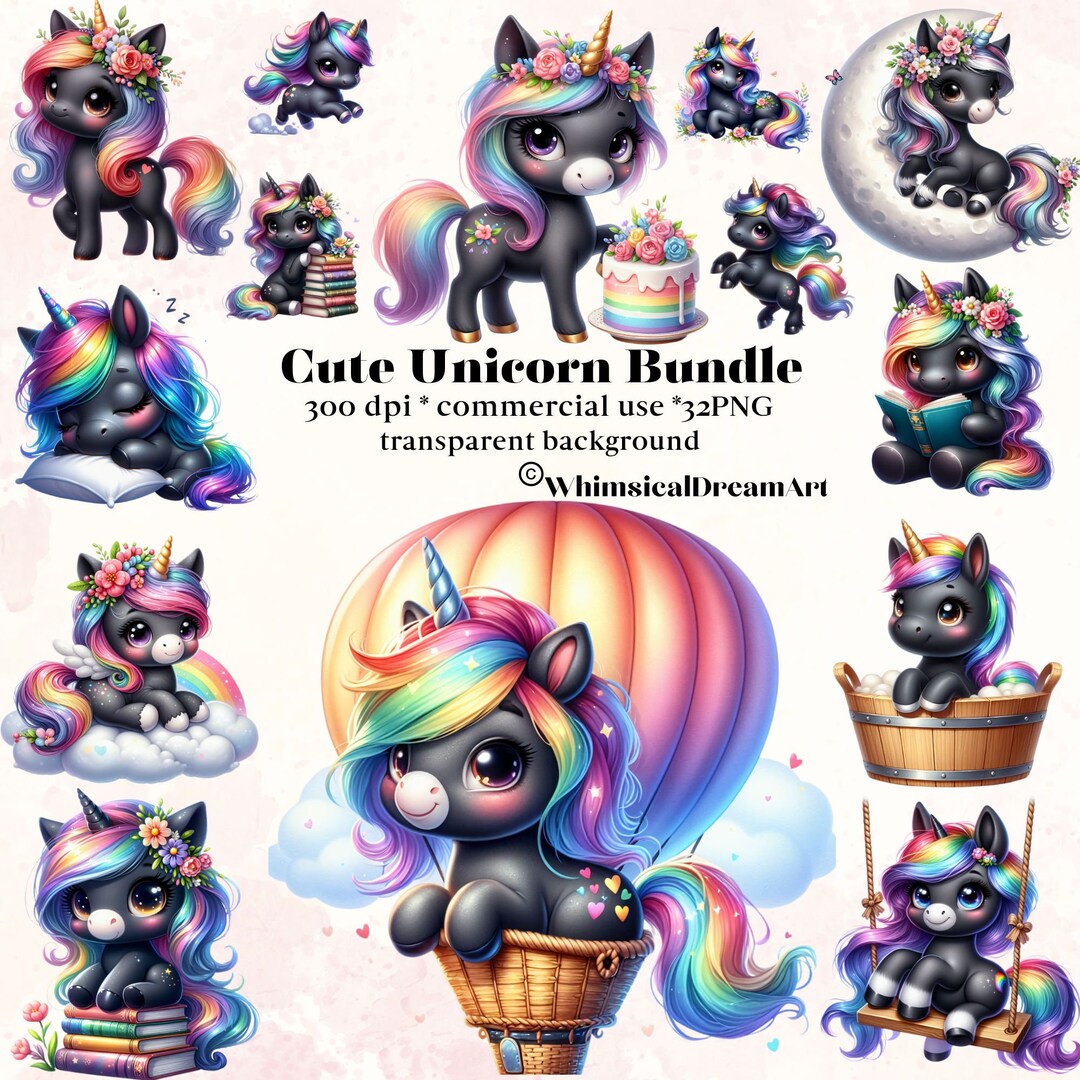 32 Cute Unicorn PNG Collection, Kawaii Unicorn, Rainbow Clip Art ...