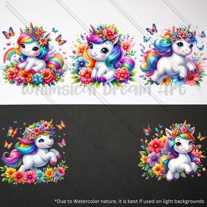 11 Watercolor Cute Rainbow Unicorn Collection Clipart, Spring Flowers ...