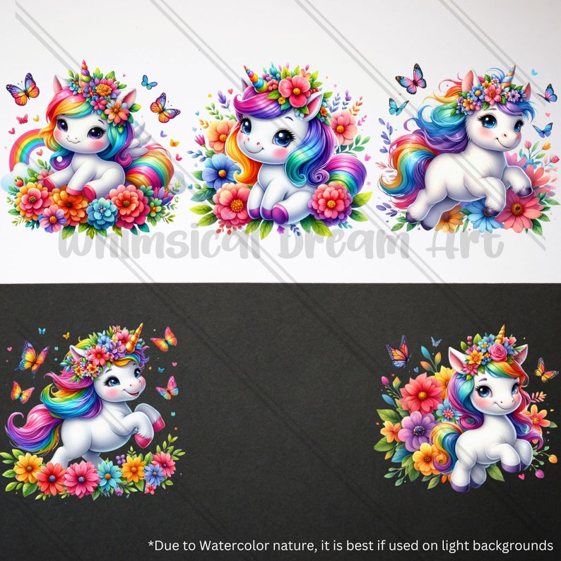 11 Watercolor Cute Rainbow Unicorn Collection Clipart, Spring Flowers ...