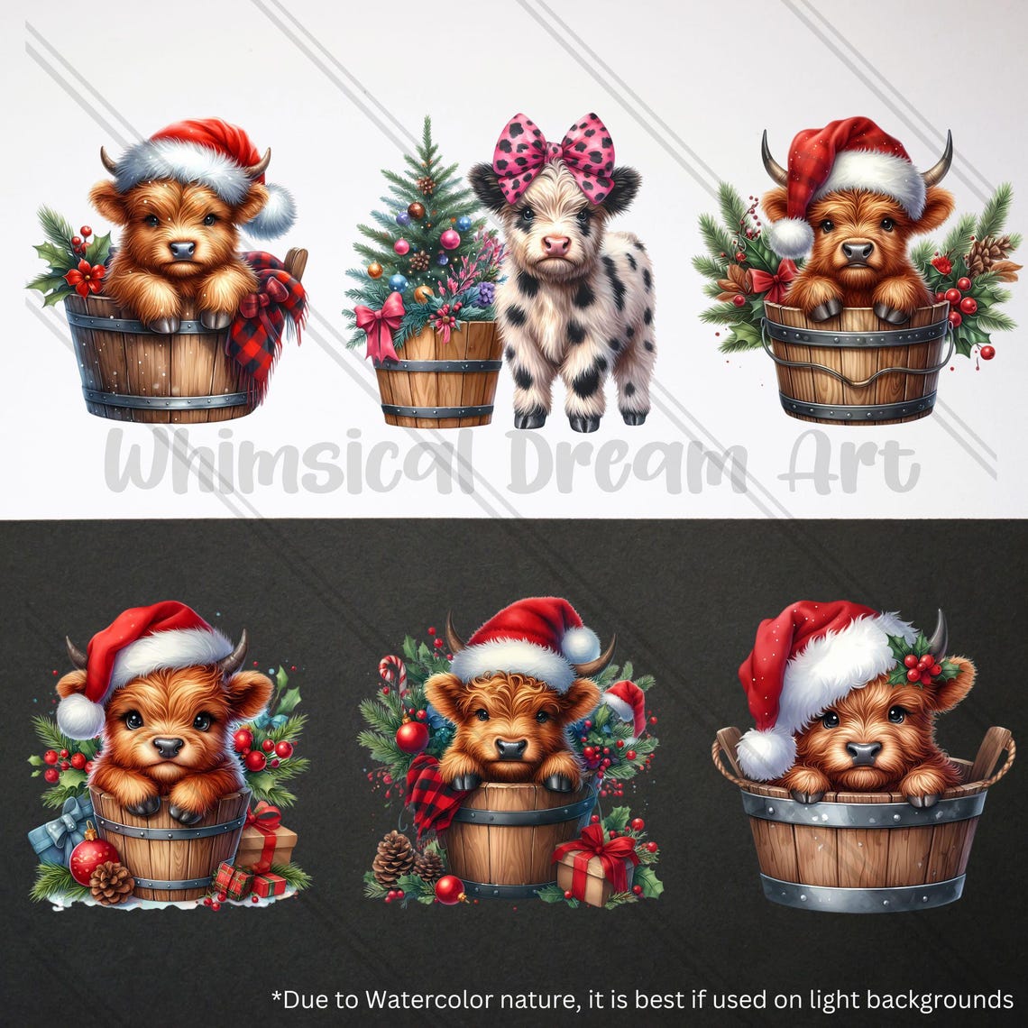 24 Christmas Highland Cow Clipart Bundle, Highland Cows in Bucket ...