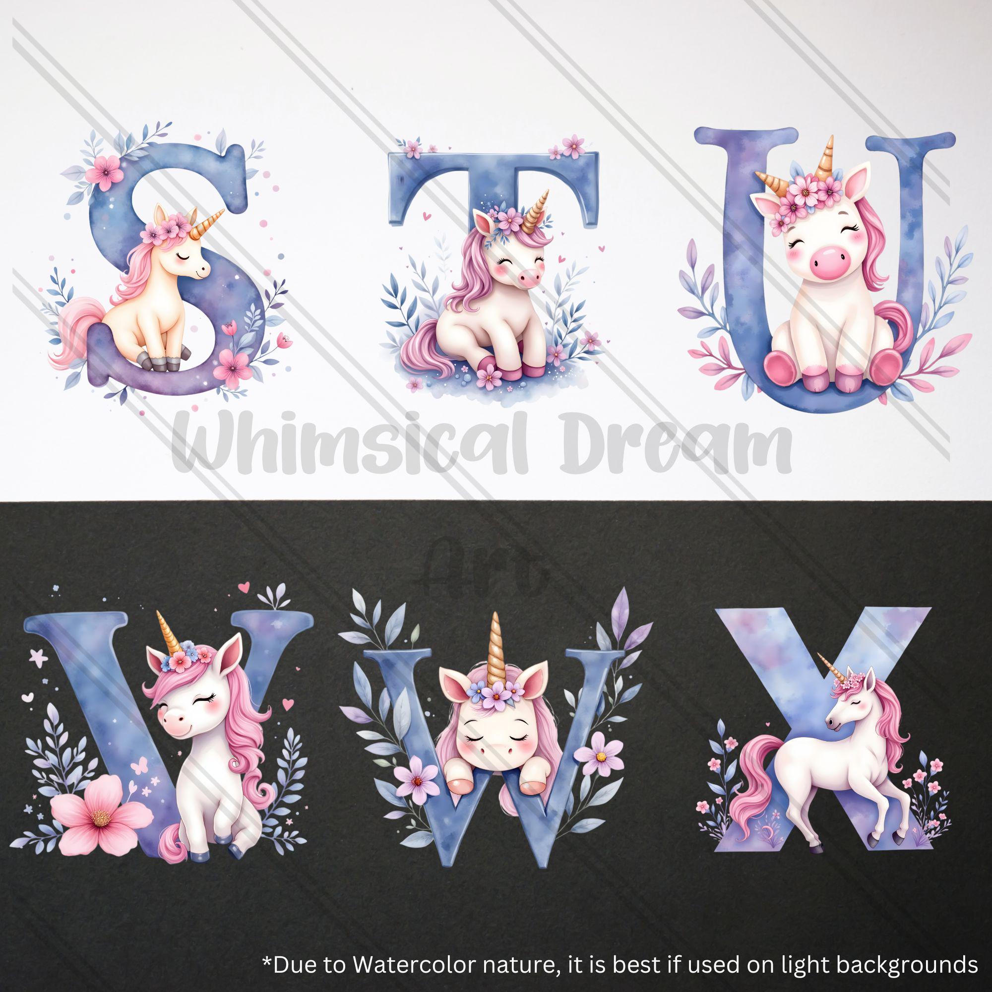 Purple Unicorn Clipart Decorative Letters, Uppercase Alphabet Set ...