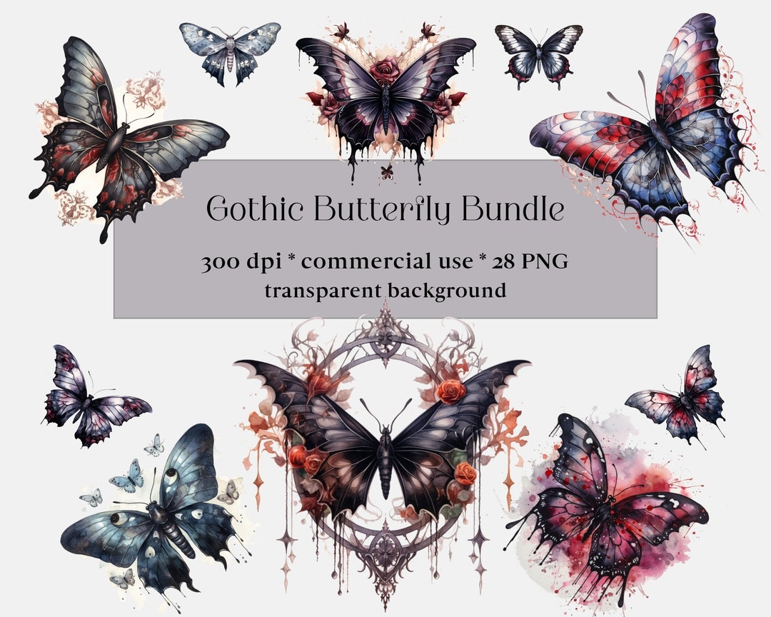 28 Gothic Butterflies and Moth Clipart - Dark Fantasy Clip Art Graphics ...
