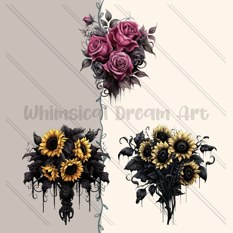27 Watercolor Gothic Flower Clipart, Magical Gothic Flowers Clip Art ...