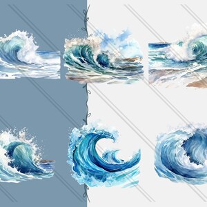 24 Watercolor Ocean Waves Clipart PNG - Nautical Watercolor Wave, Beach ...