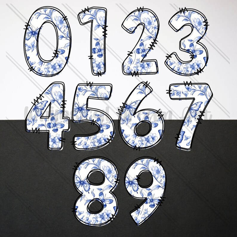 Blue Chinoiserie Letters and Numbers Clipart, DIY Crafts (digital ...