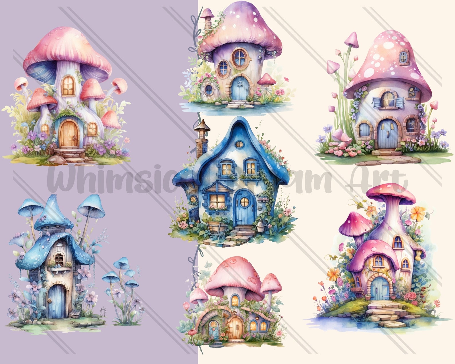 24 PNG Pastel Fairy House Watercolor Clipart Cute Kids Art - Etsy