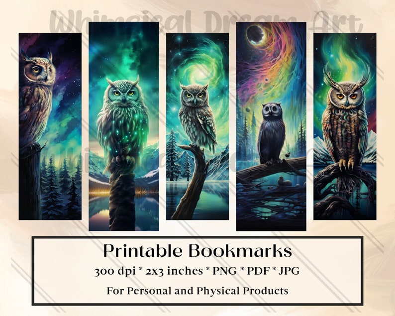 20 Aurora Borealis Owl Bookmark Designs, Printable Digital Download ...