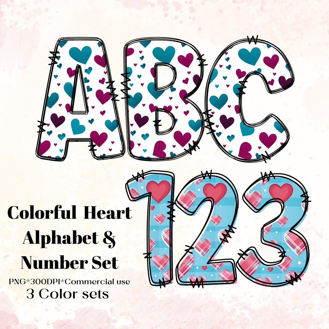 3 Sets of Valentine Heart Clipart Decorative Letters & Numbers ...