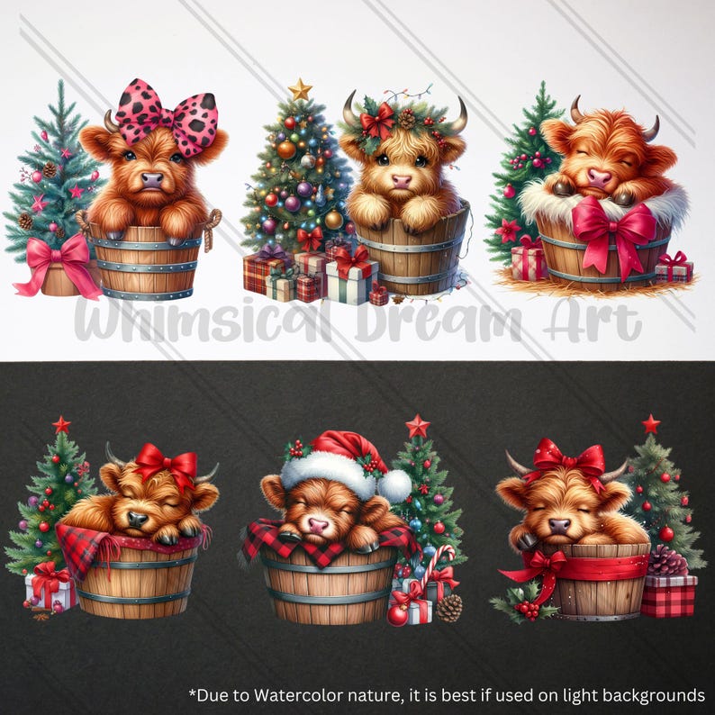 24 Christmas Highland Cow Clipart Bundle, Highland Cows in Bucket ...