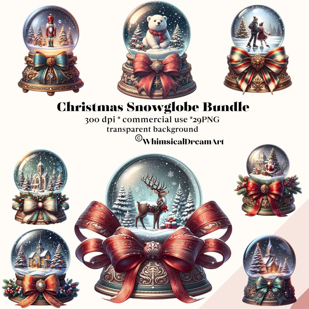 29 Christmas Snowglobes Clipart Set, Christmas Clipart PNG, Elegant ...
