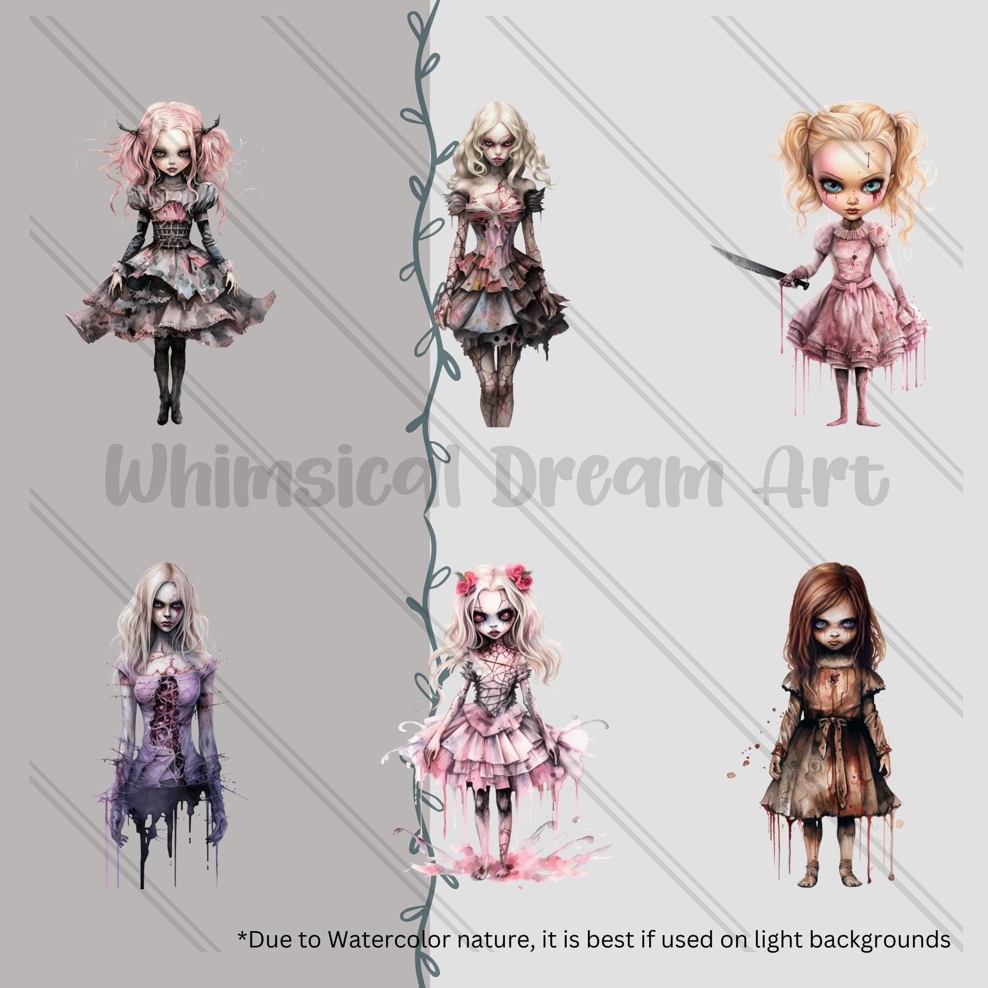 31 Creepy Doll Clipart Bundle, Horror Fashion Doll, Vintage, Gothic ...