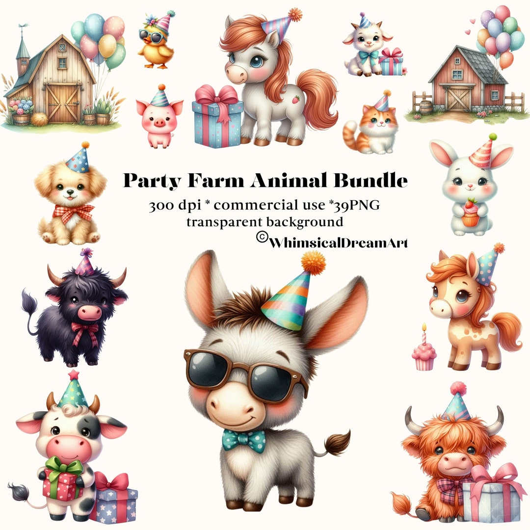39 Watercolor Party Farm Clipart, Cute Chickens and Chicks, Horses ...
