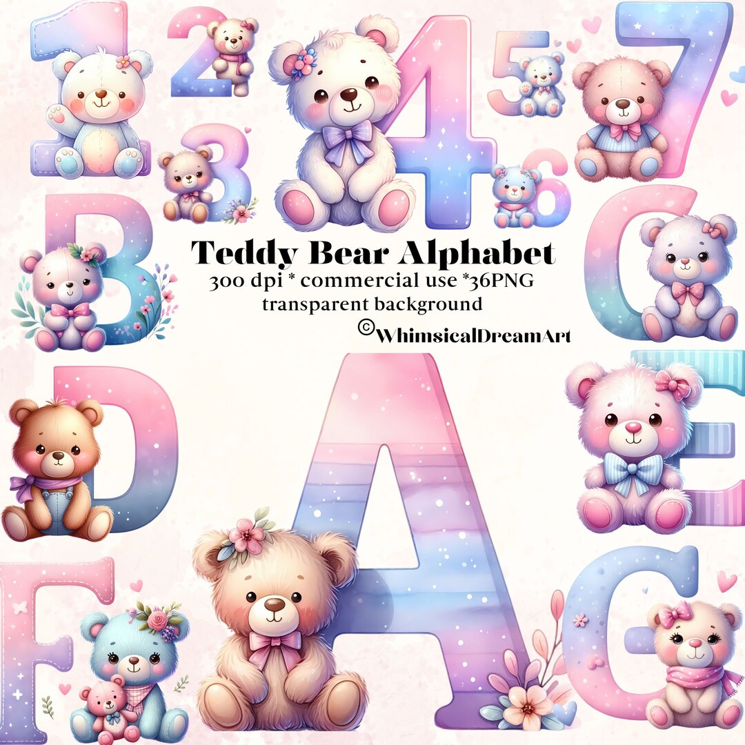 Cute Teddy Bear Clipart Decorative Letters for Commercial Digital Art ...
