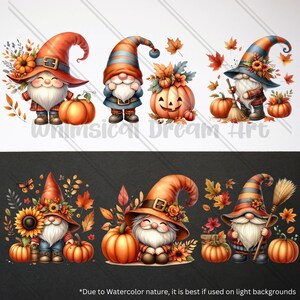 12 Watercolor Autumn Gnome Collection Clipart, Pumpkin Gnomes PNG ...