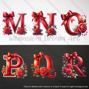 Red Rose Clipart Decorative Letters, Uppercase Alphabet Set, Watercolor ...