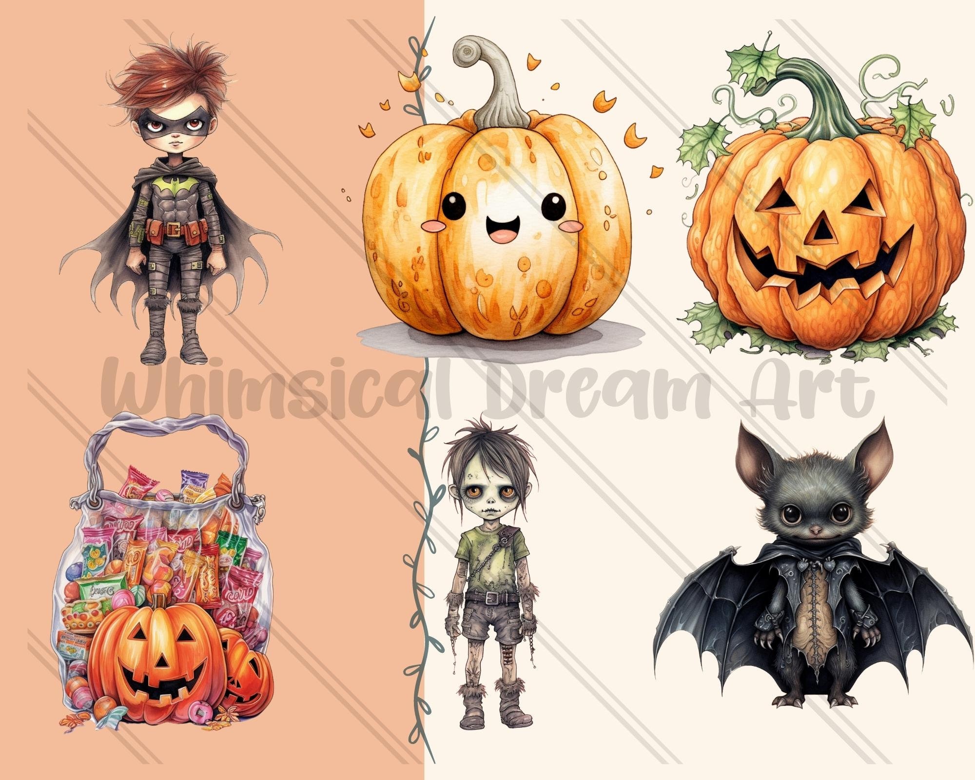 24 Watercolour Cute Halloween Clip Art Pack Spooky Clipart - Etsy
