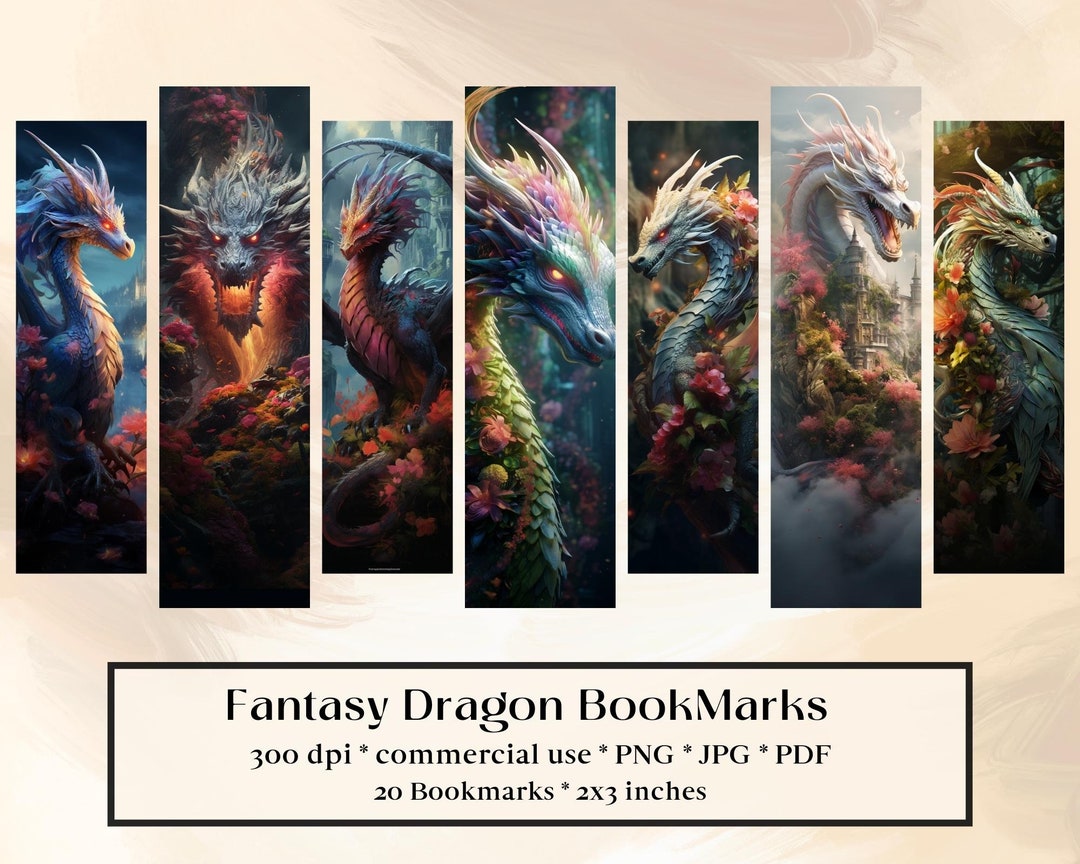 20 Fantasy Dragon Bookmark Designs, Printable Bookmarks Digital ...