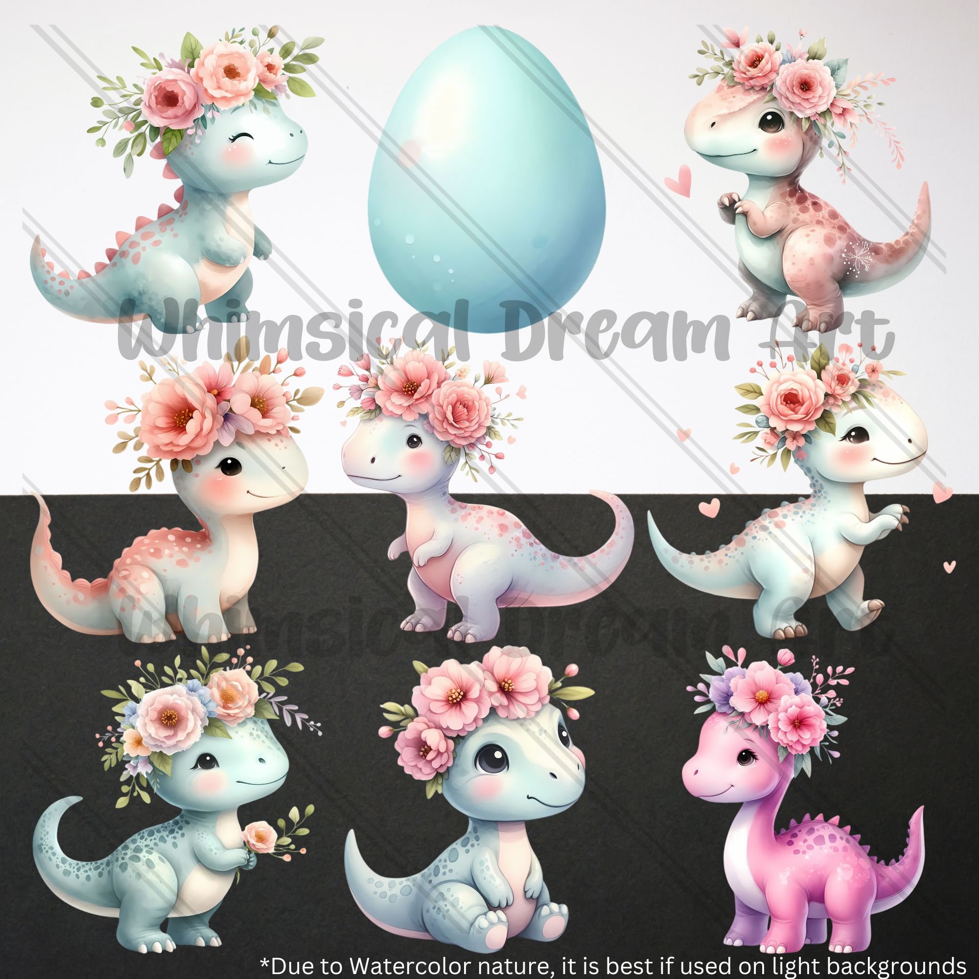 44 Watercolor Girl Dinosaurs Clipart, Girly Dino Theme Baby Party ...