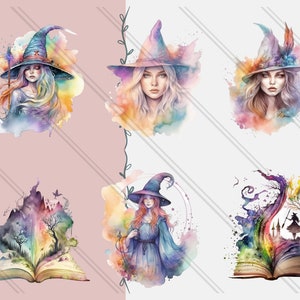 30 PNG Watercolor Pastel Witch Clipart Bundle, Pastel Witchcraft Clip ...