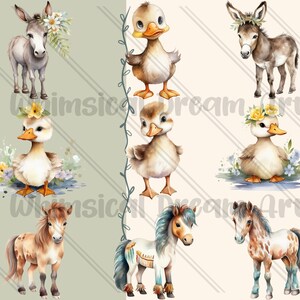 54 Watercolor Boho Farm Animal Clipart Cute Chickens, Chicks, Horses ...