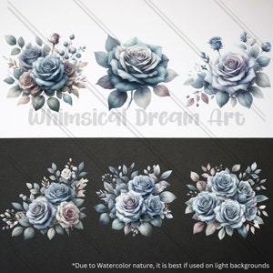 12 Watercolor Dusty Blue Rose Collection Clipart, Dusty Rose & Blue PNG ...
