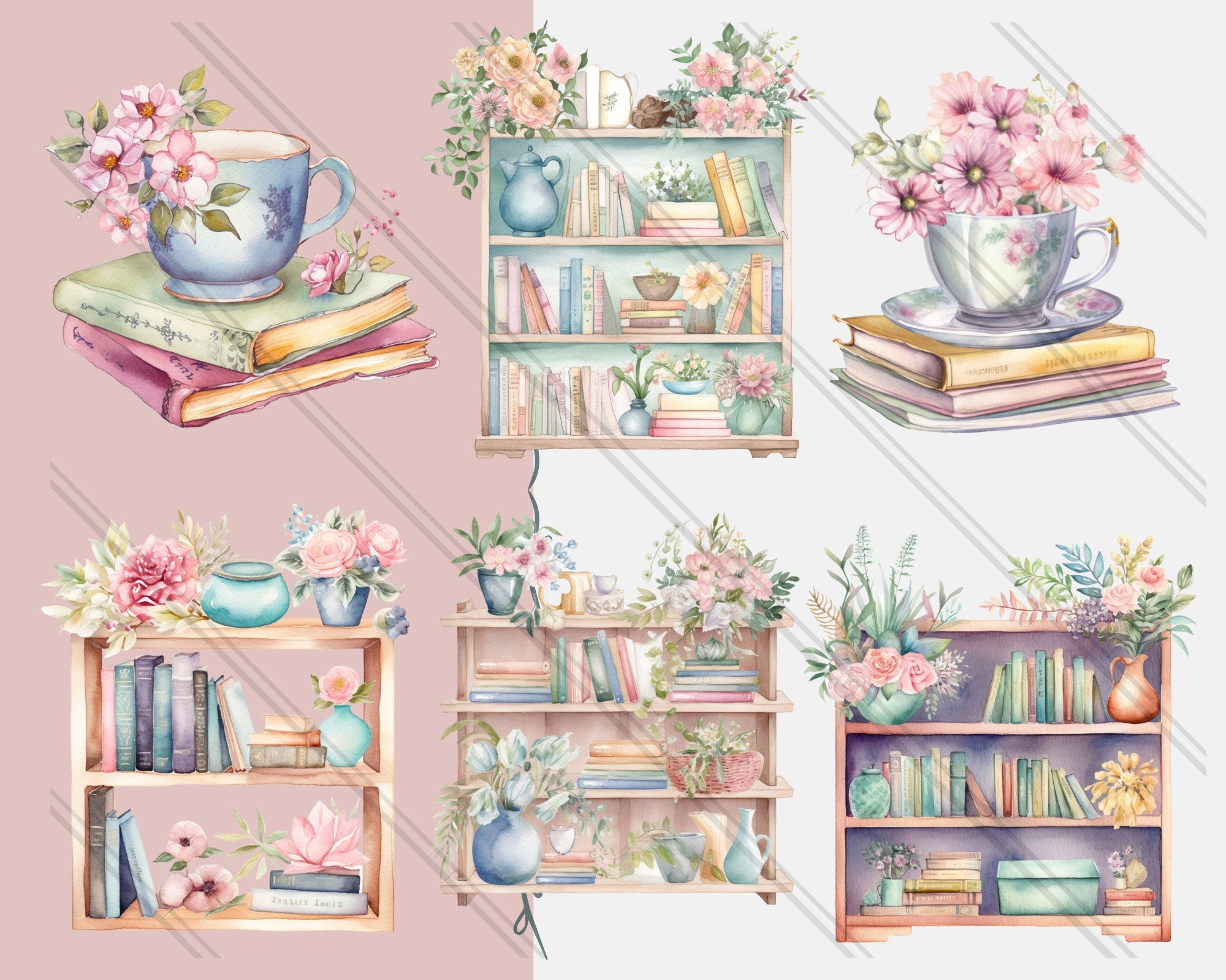 23 Watercolor Cottagecore Books and Flower Clipart Floral - Etsy