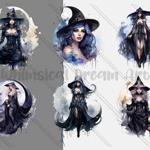 24 PNG Watercolor Dark Witch Clipart Bundle, Gothic Witchcraft Clip Art ...
