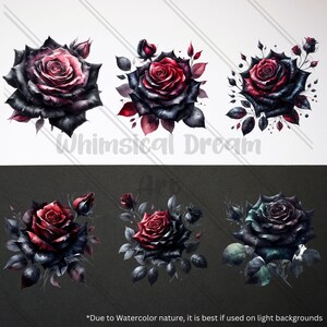 26 Watercolor Dark Rose Clipart, Magical Gothic Flowers Clip Art, Dark ...
