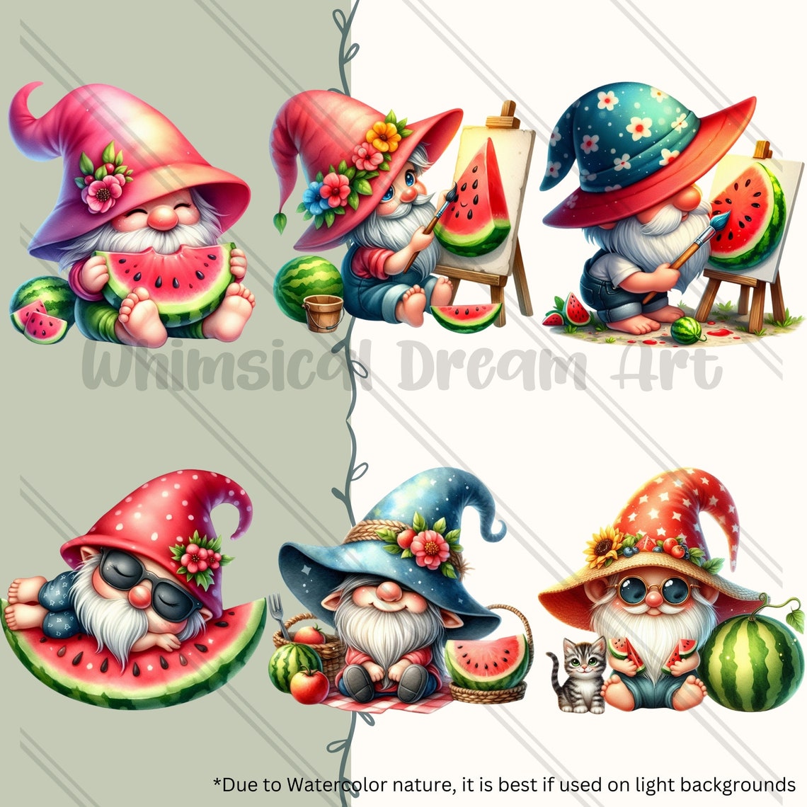 24 Watermelon Gnomes PNG Bundle Collection, Gardening Gnomes ...