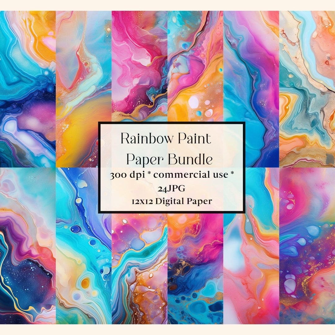 24 Rainbow Paint Ink Textures, Liquid Paint Textures, Gold Accents, Sky ...