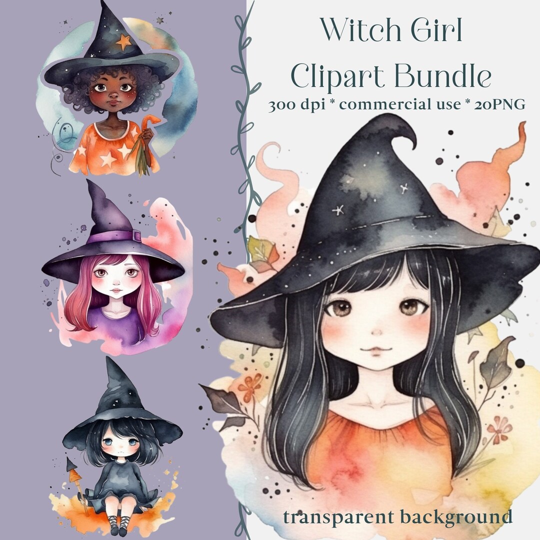20 Witch Watercolor Clipart, Cute Witch Style, Magical Clipart ...