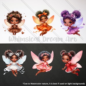 12 Watercolor Rainbow Fairy Collection Clipart, African American Pixie ...