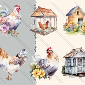 24 Watercolor Chicken Clipart Bundle - Cute Flower Chicken and Chicks ...